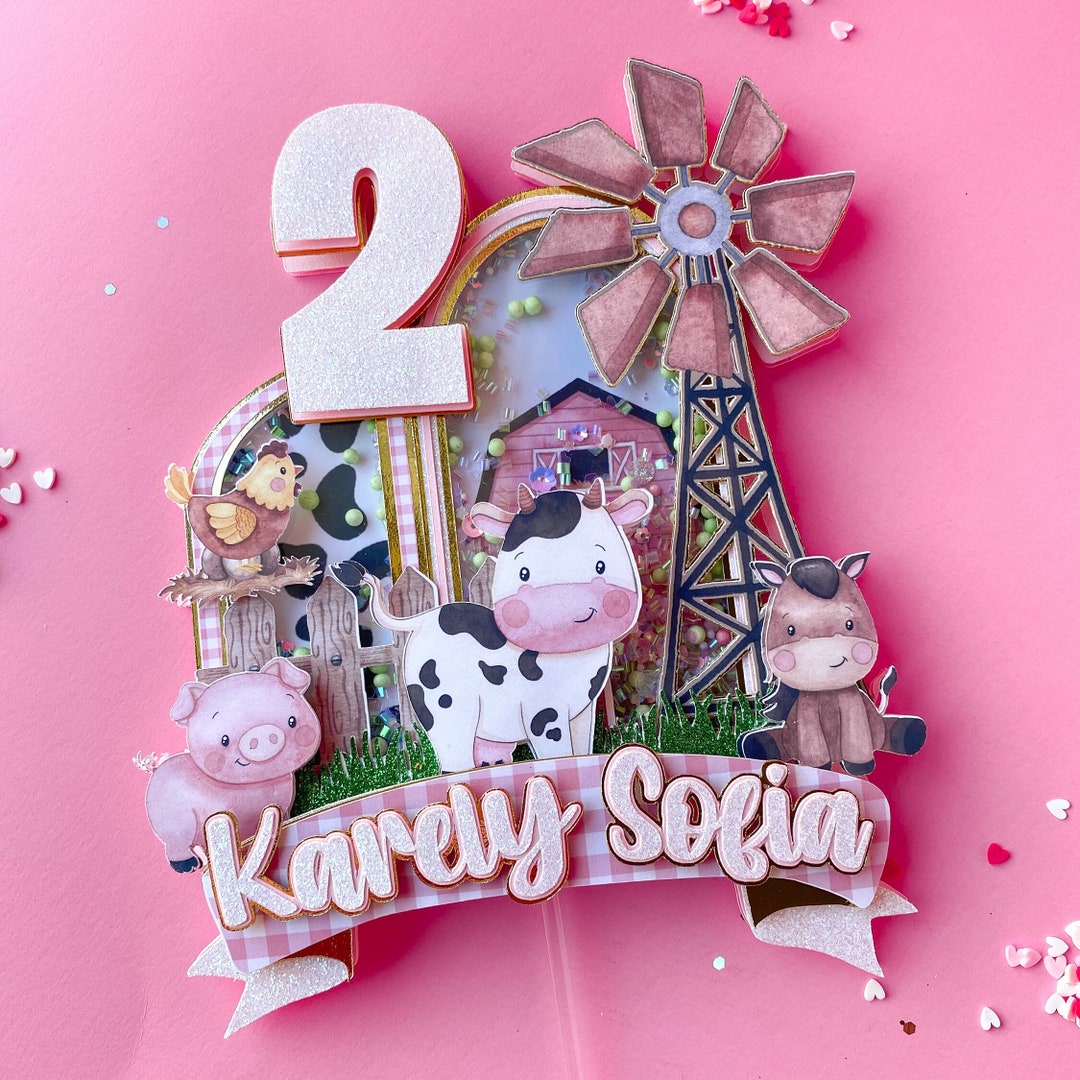 Farm Animals Cake Topper,pink Farm Cow Birthday Theme,farm Girl ...