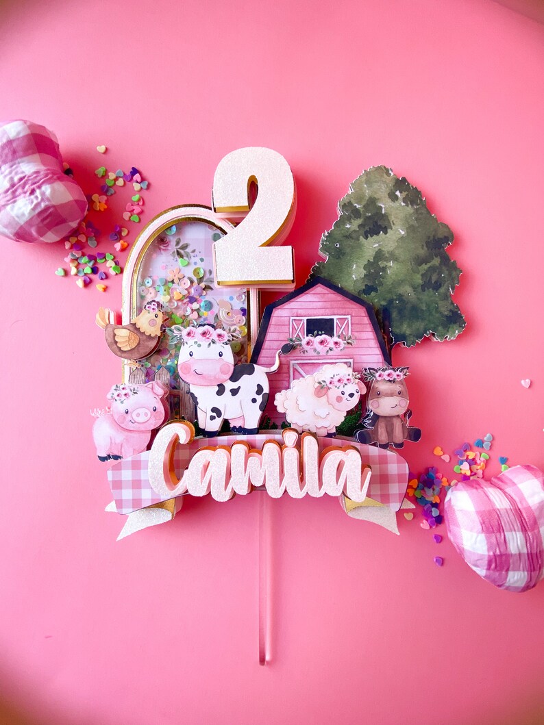 Farm Animals Cake Topper,pink Farm Cow Birthday Theme,farm Girl ...