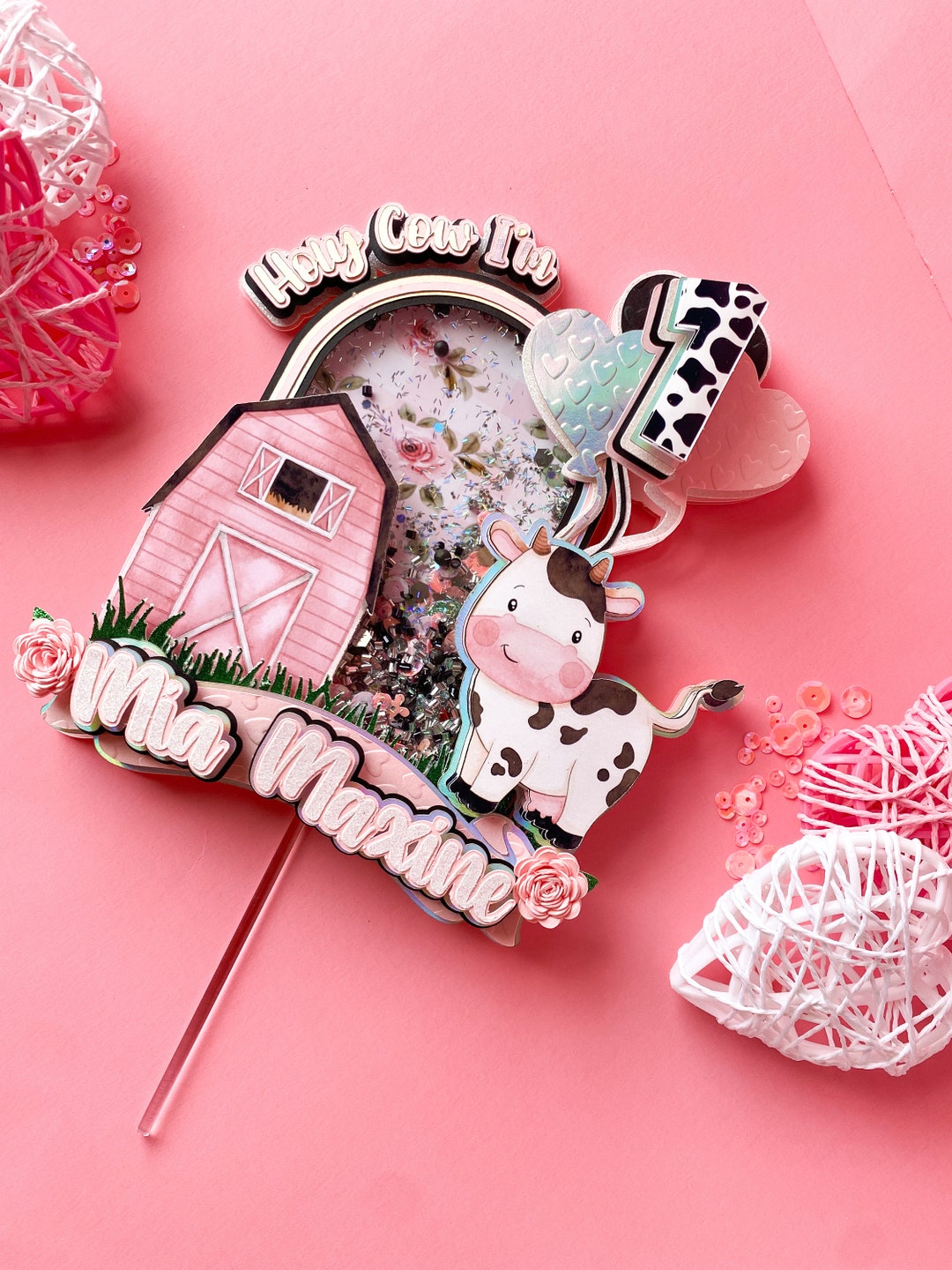 Cow Cake Topper Pink,pink Farm Cow Birthday Theme,farm Girl Birthday ...