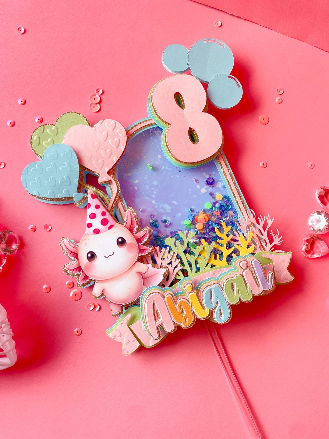 Axolotl Cake Topper, Axolotl Birthday Theme,axolotl Birthday Decoration ...