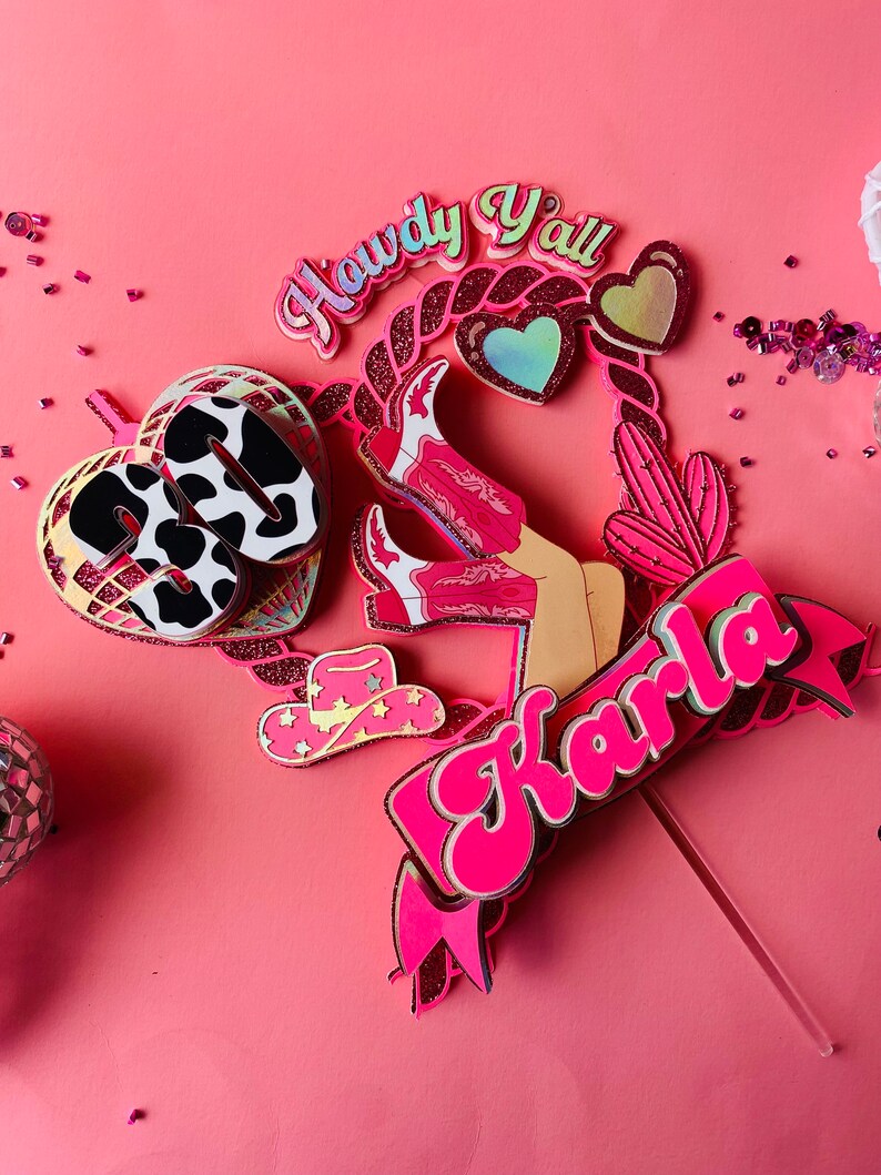 Disco Cowgirl Cake Topper: Pink Western Birthday Party Decor - Etsy