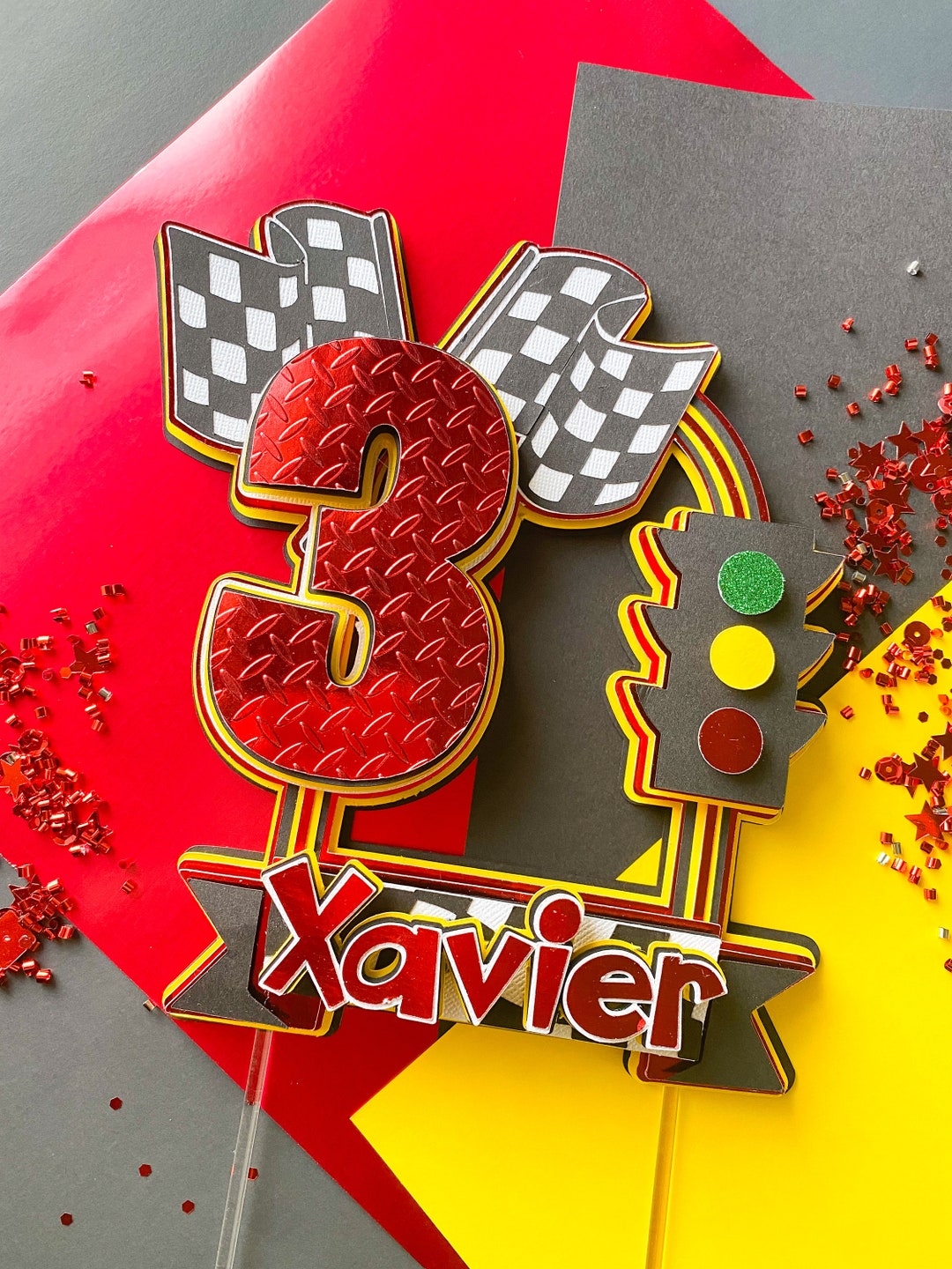 Racecar Cake Topper, Race Flag Cake Topper,3d Race Car Birthday ...