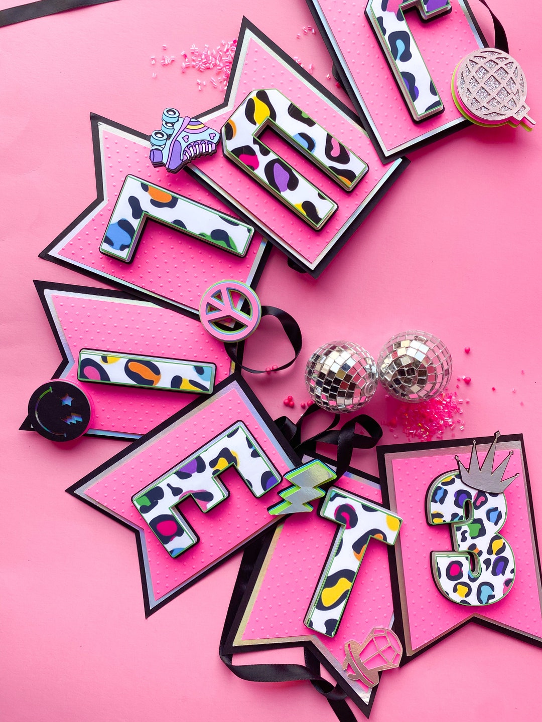 Cheetah Print Name Banner,rainbow Cheetha Print Banner,birthday Banner ...