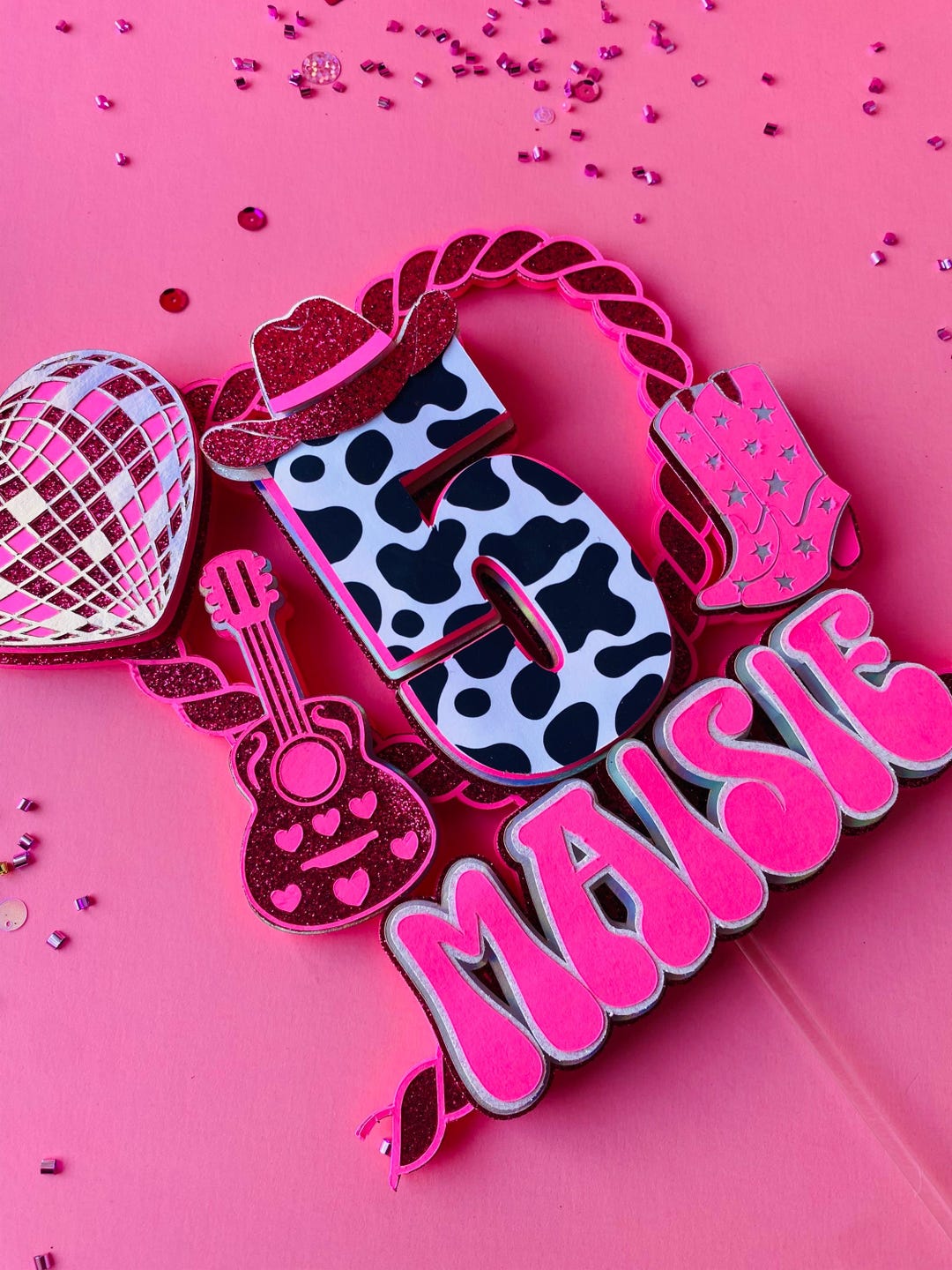 Disco Cowgirl Cake Topper: Glitter Birthday Party Decor - Etsy