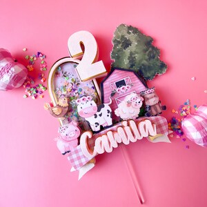 Farm Animals Cake Topper,pink Farm Cow Birthday Theme,farm Girl ...
