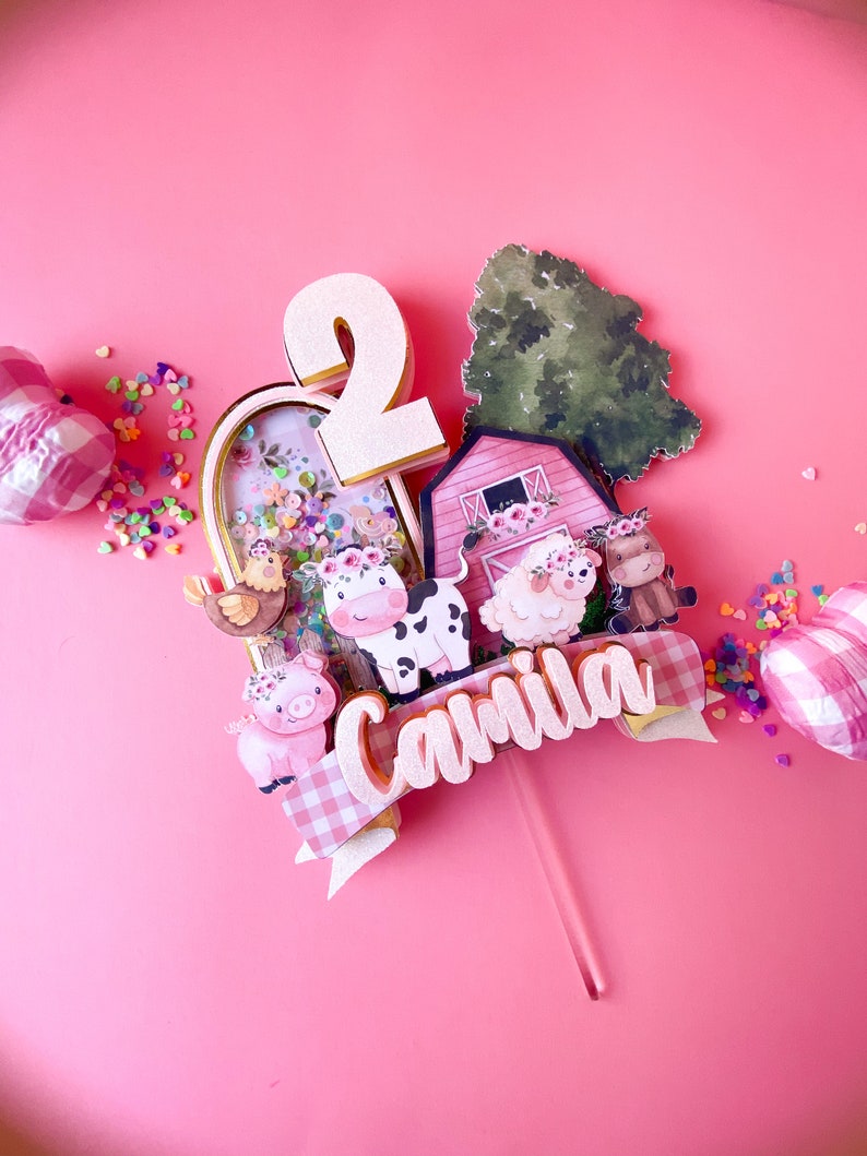 Farm Animals Cake Topper,pink Farm Cow Birthday Theme,farm Girl ...