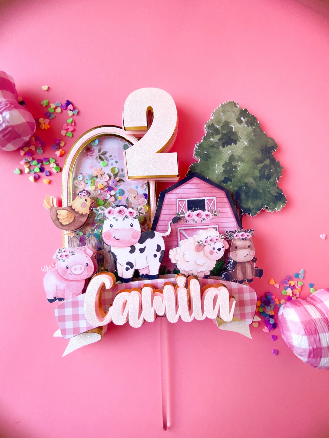 Farm Animals Cake Topper,pink Farm Cow Birthday Theme,farm Girl ...