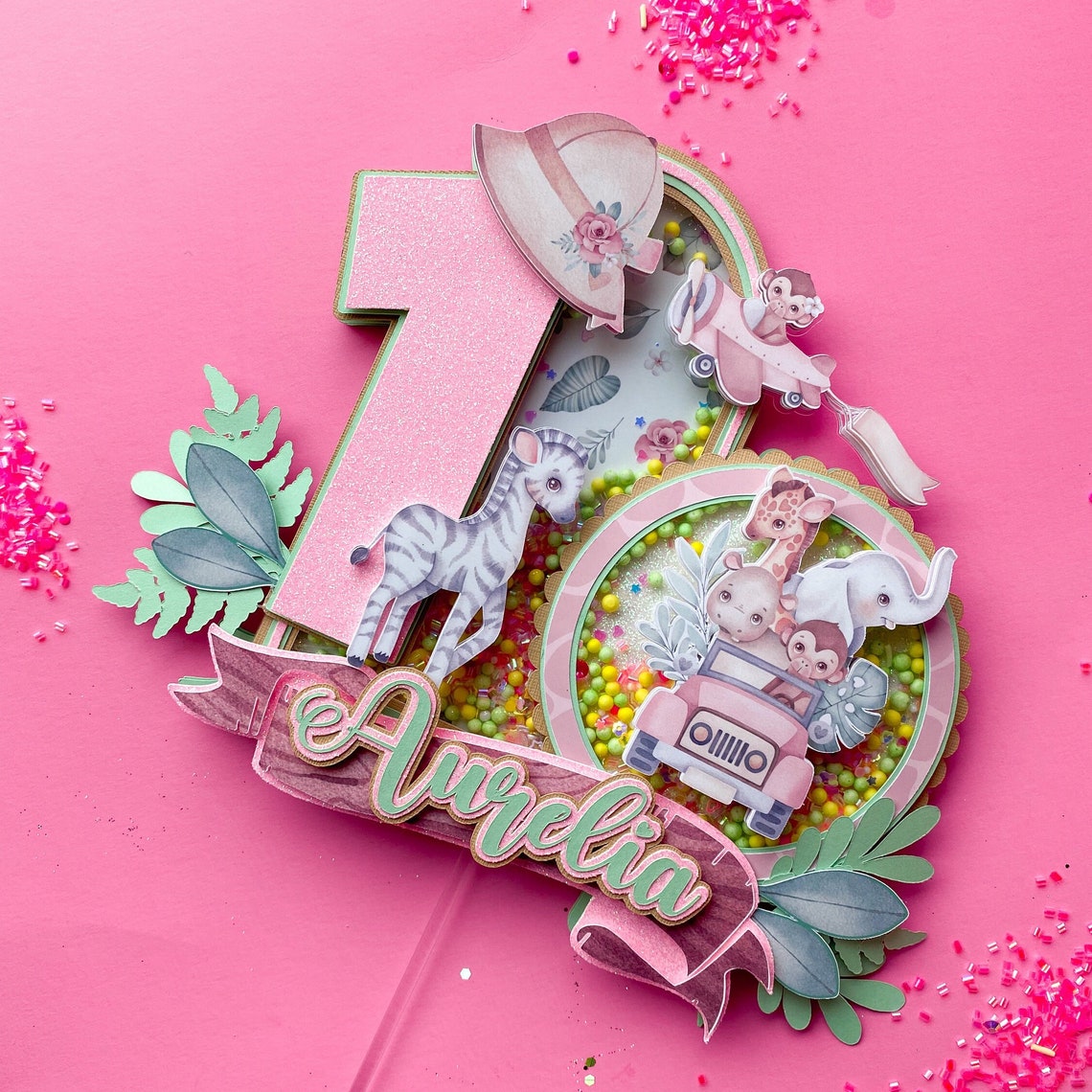 Wild One Pink Cake Topper Safari Cake Toppeanimals Cake - Etsy