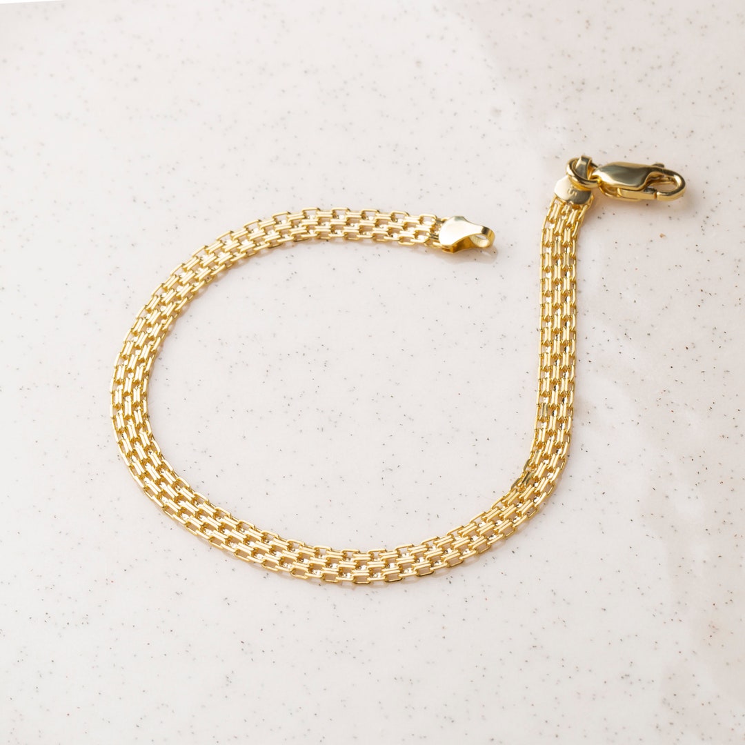 14K Solid Gold Bismark Bracelet / Curb Chain Bracelet / Cute Bracelet ...