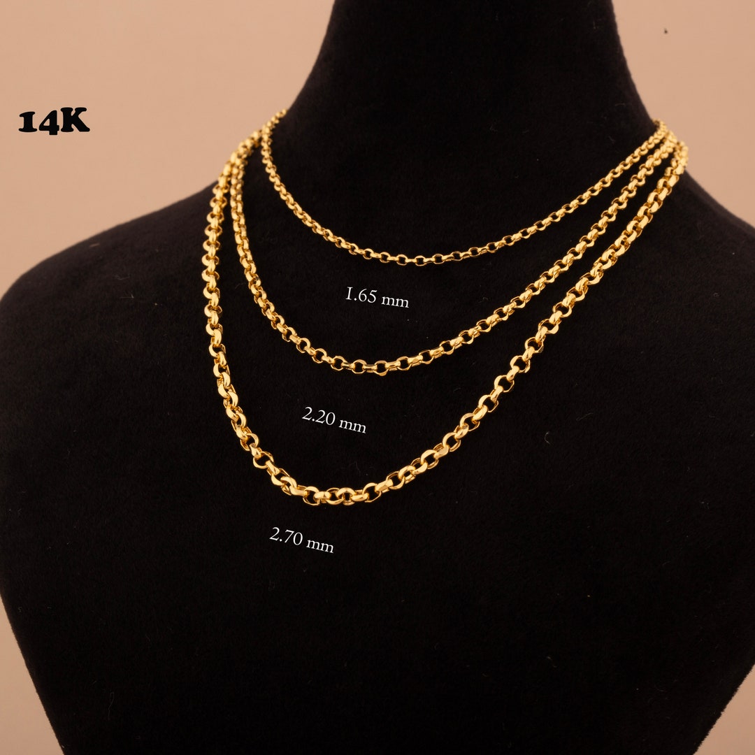 14K Real Gold Rolo Cable Chain Necklace - 14K Gold Round Cable Link ...