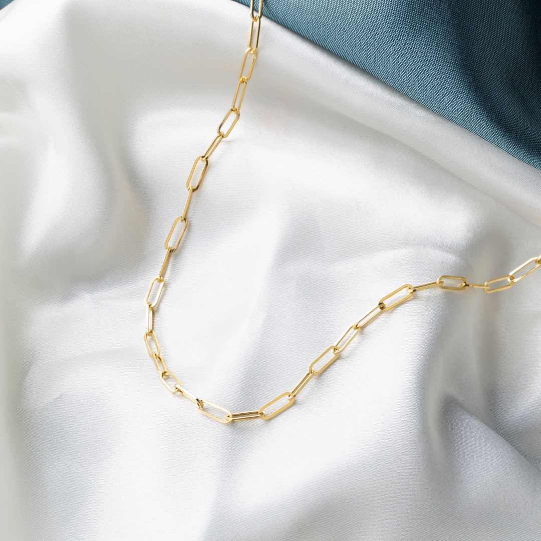 14K Solid Gold Paperclip Chain Necklace / Cute Necklace / 14k - Etsy