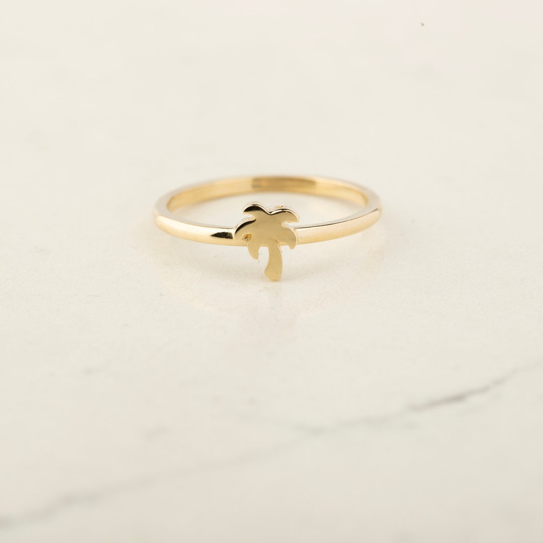 14K Solid Gold Palm Tree Ring - Palm Tree Ring - Tropical Tree Ring ...