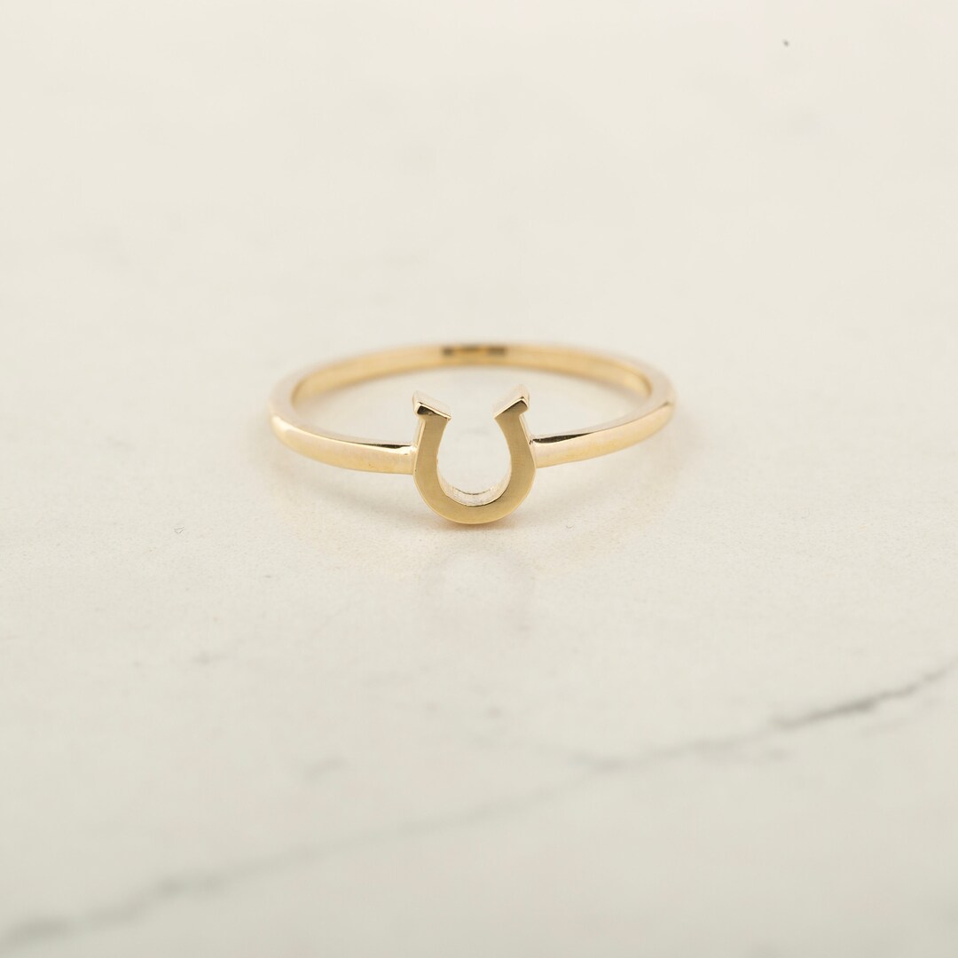 Handmade 14K Solid Gold Horseshoe Ring Cute Horse Shoe Ring Lucky Charm ...