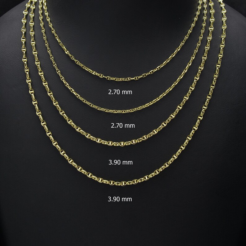 14K Real Gold Mariner Chain Necklace, 14K Gold Anchor Chain Necklace ...
