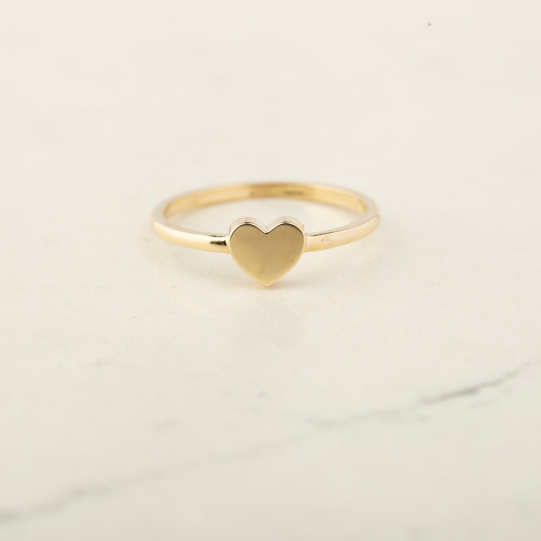 14K Solid Gold Heart Ring - 14k Gold Skinny Heart Ring - 14k Gold Love ...