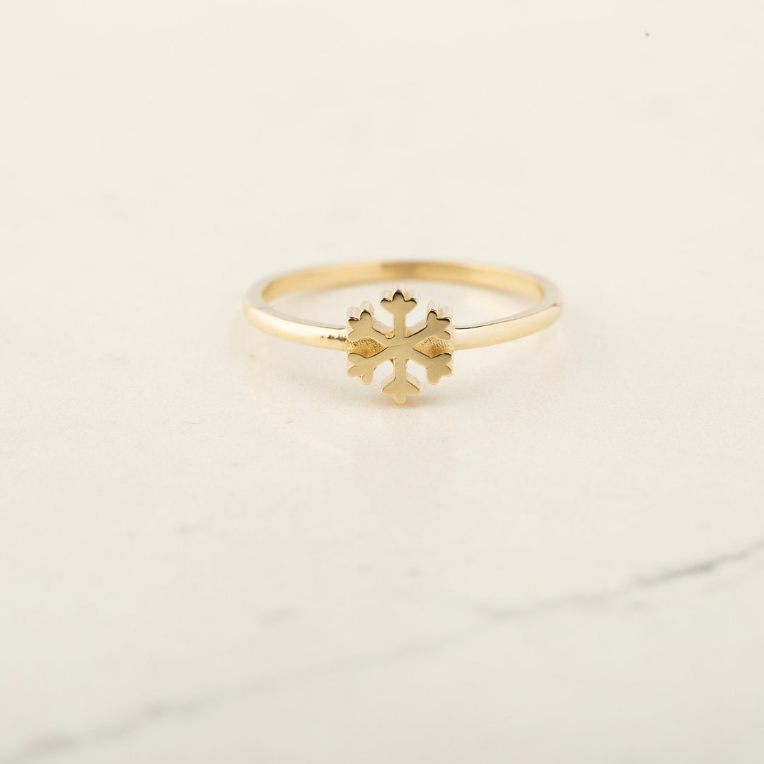14K Solid Gold Snowflake Ring - 14k Gold Snow Ring - 14k Gold Celestial ...