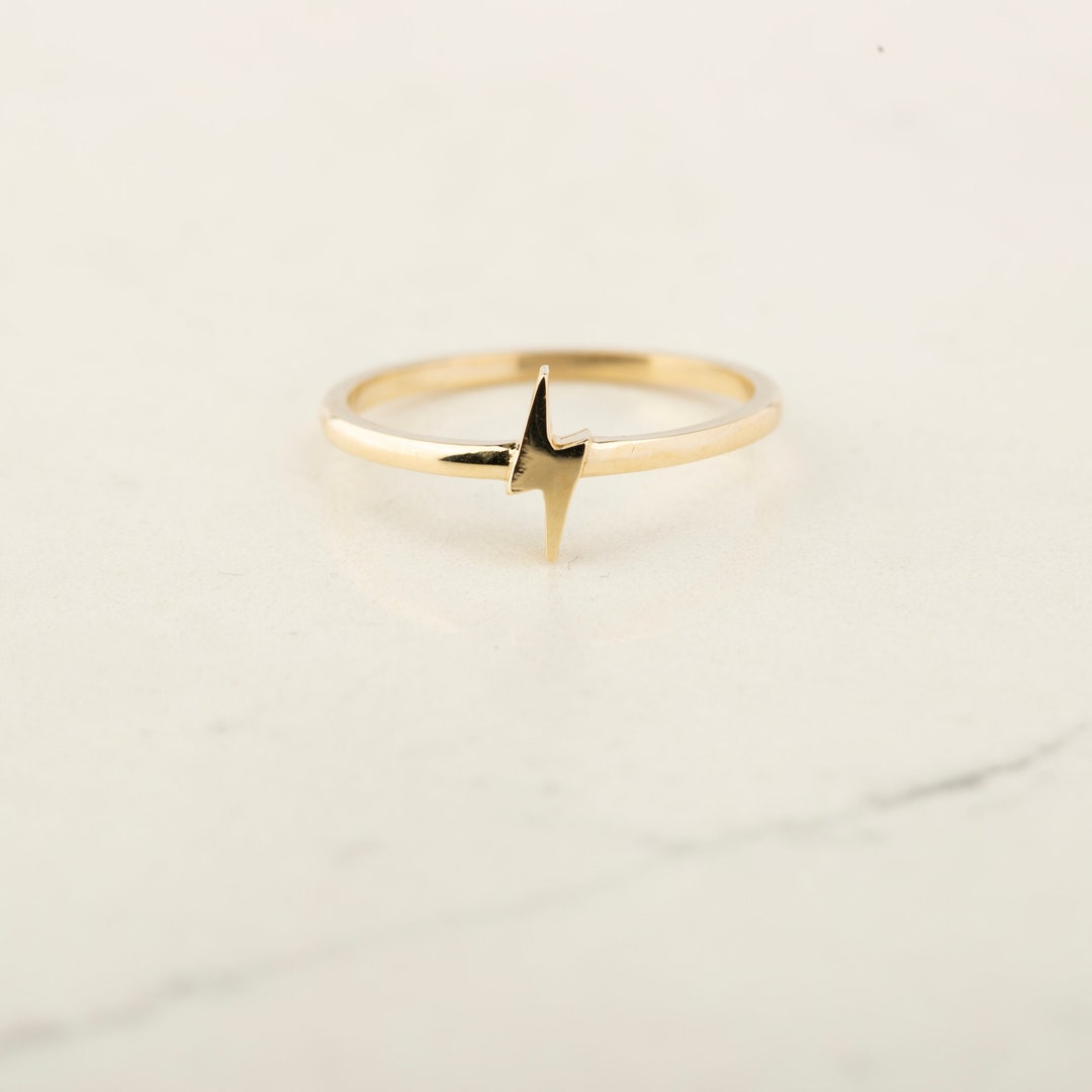 14K Solid Gold Thunderbolt Ring - Solid Gold Lighting Bolt - Cute Bolt Ring - Thor Thunder Ring ...