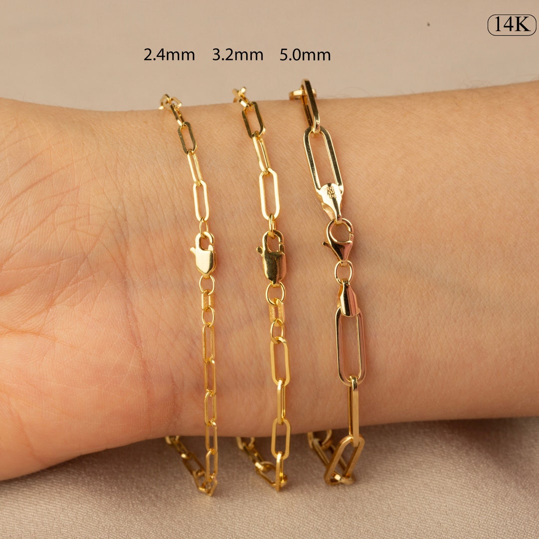 14K Gold Paperclip Bracelet / Gold Paper Clip Chain Bracelet / Gold ...