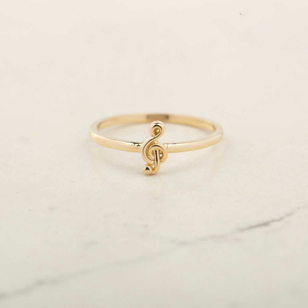 14K Solid Treble Clef Ring - Musical Note Ring - Gold Musician Ring ...
