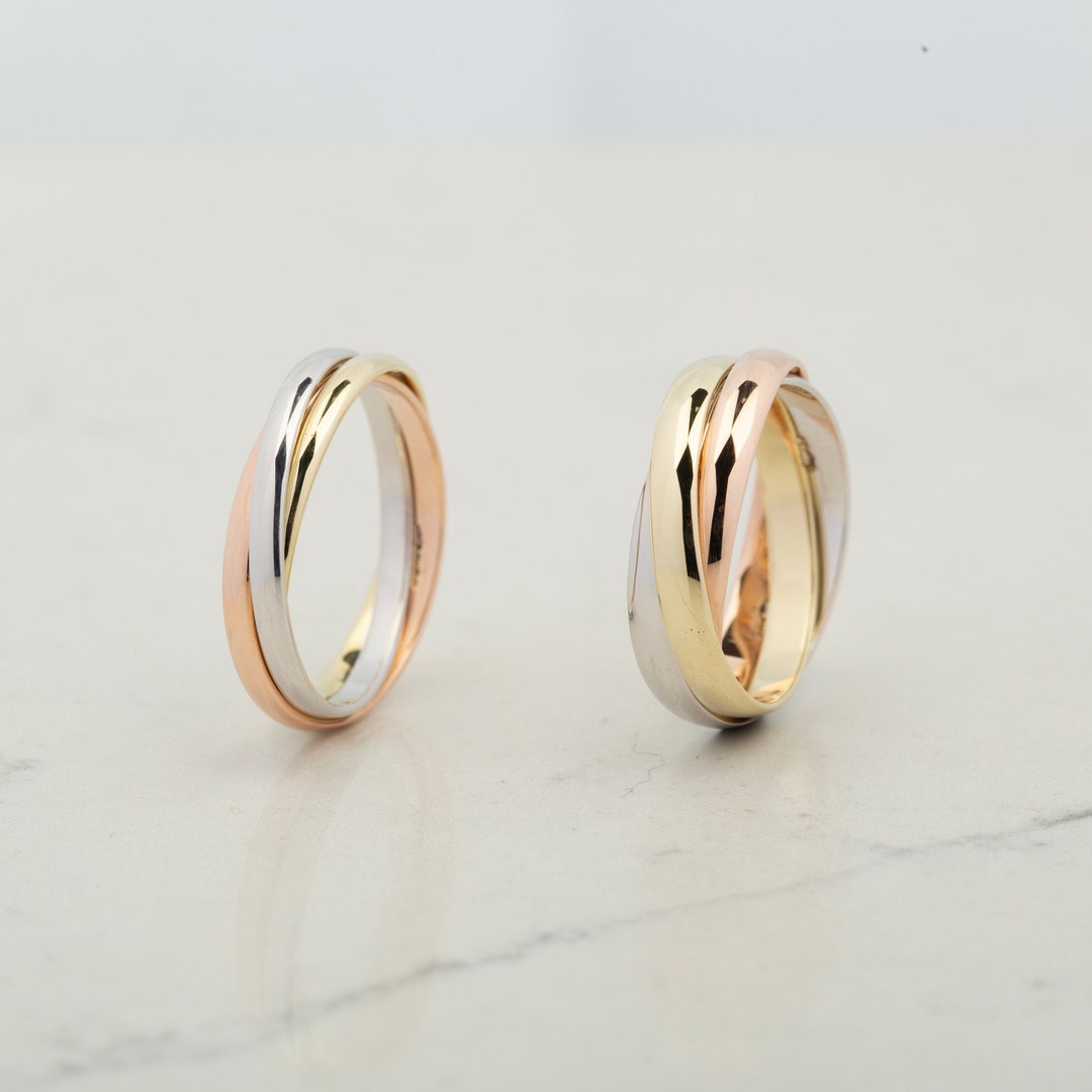 14K Solid Gold Three Color Rolling Ring Gold Rolling Ring Tri Color ...