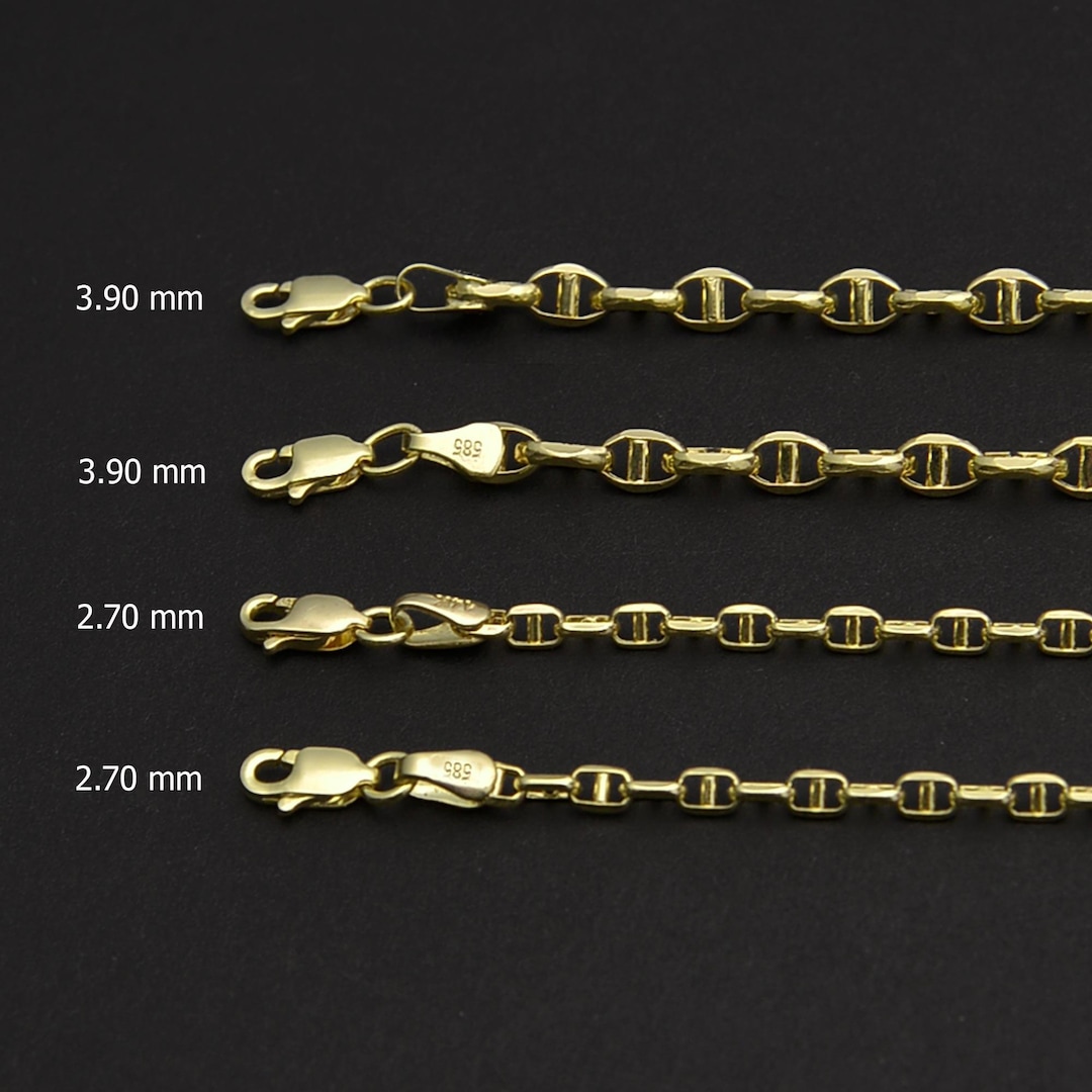 14K Real Gold Mariner Chain Necklace, 14K Gold Anchor Chain Necklace ...