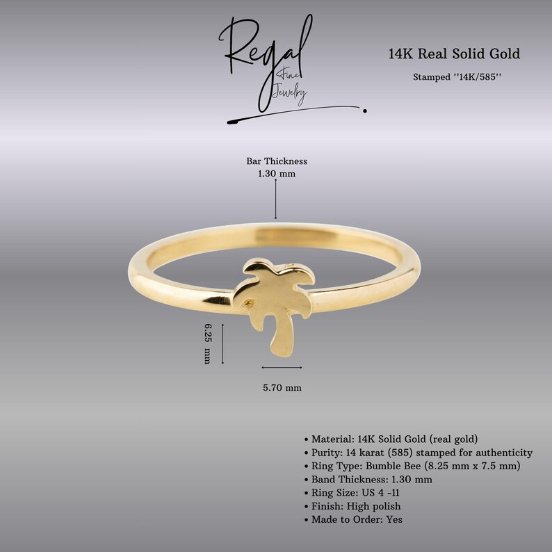 14K Solid Gold Palm Tree Ring: Tropical Jewelry Gift - Etsy