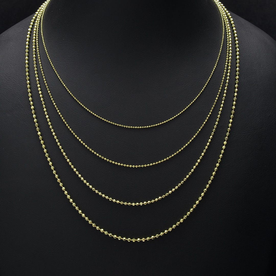 14K Real Gold Bead Chain Necklace, 14K Gold Ball Chain Necklace, 14K ...