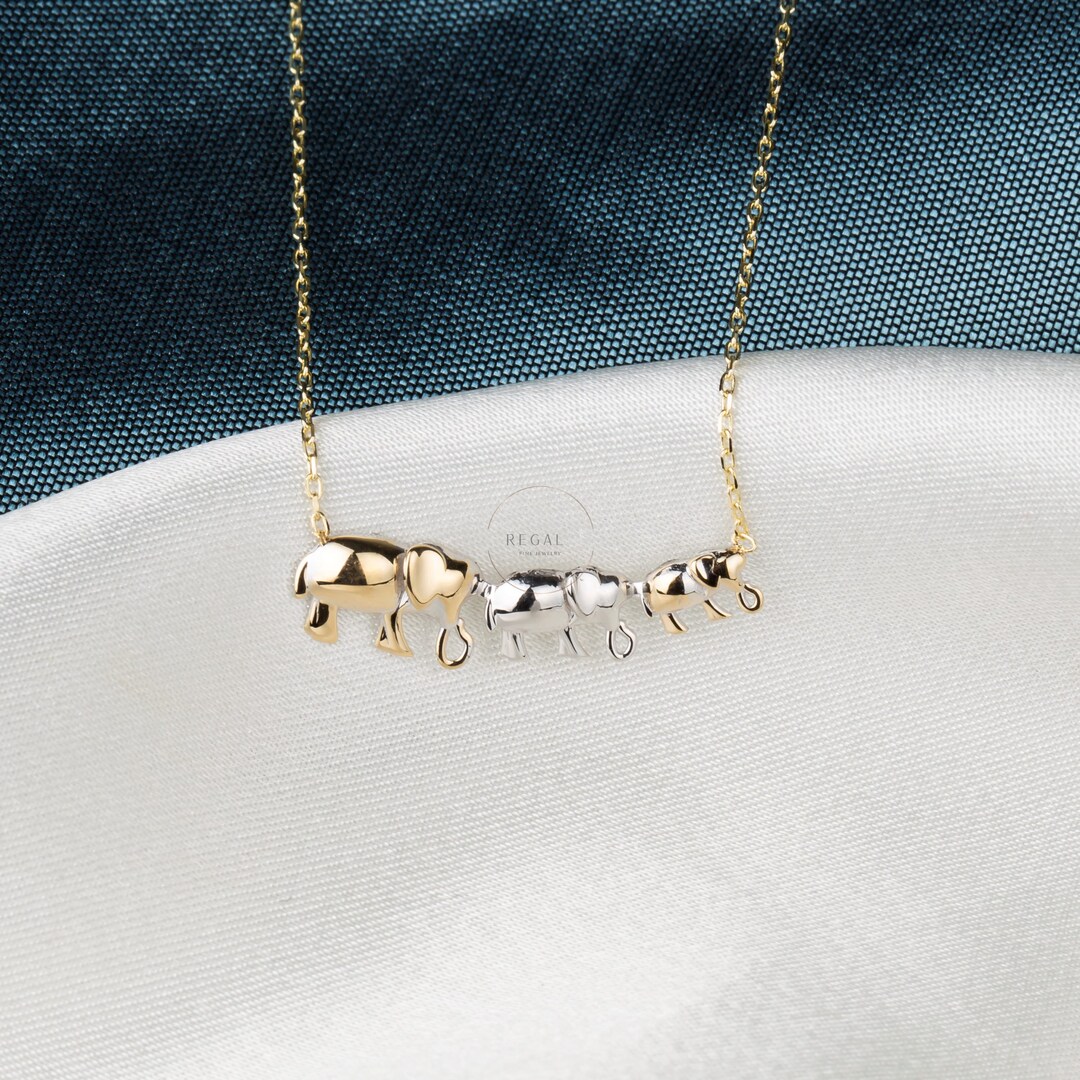 14k Solid Gold Elephants Necklace / Cute Elephant Necklace / 14k Gold ...