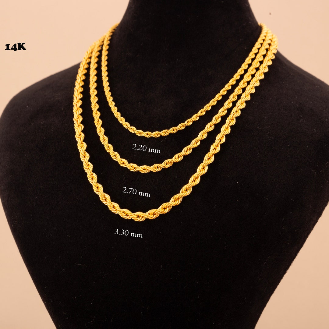 14K Real Gold Rope Chain Necklace Gold Twisted Rope Chain Handmade Gold ...