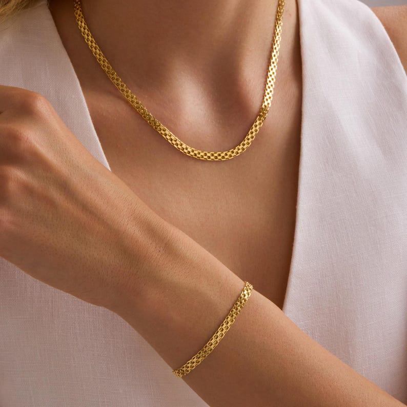14K Solid Gold Bismark Bracelet / Curb Chain Bracelet / Cute Bracelet ...