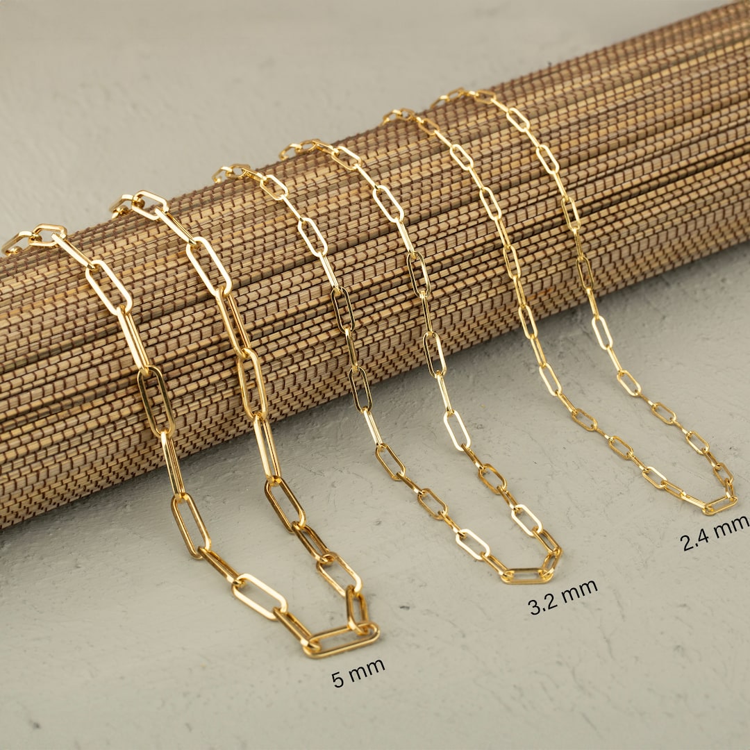 14K Solid Gold Paperclip Chain Necklace, Real Gold, 3 Sizes, Minimalist ...