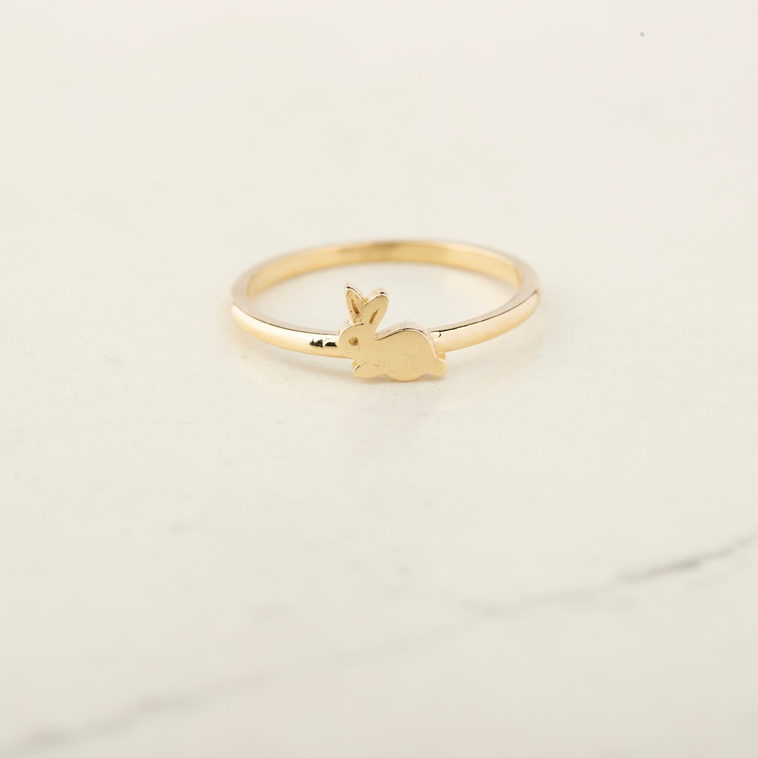 14K Solid Gold Rabbit Ring - Gold Bunny Ring - Cute Rabbit Ring - Lucky ...