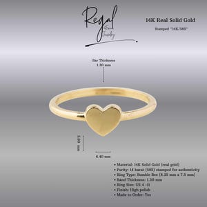 14K Solid Gold Heart Ring: Skinny Stacking Band - Etsy