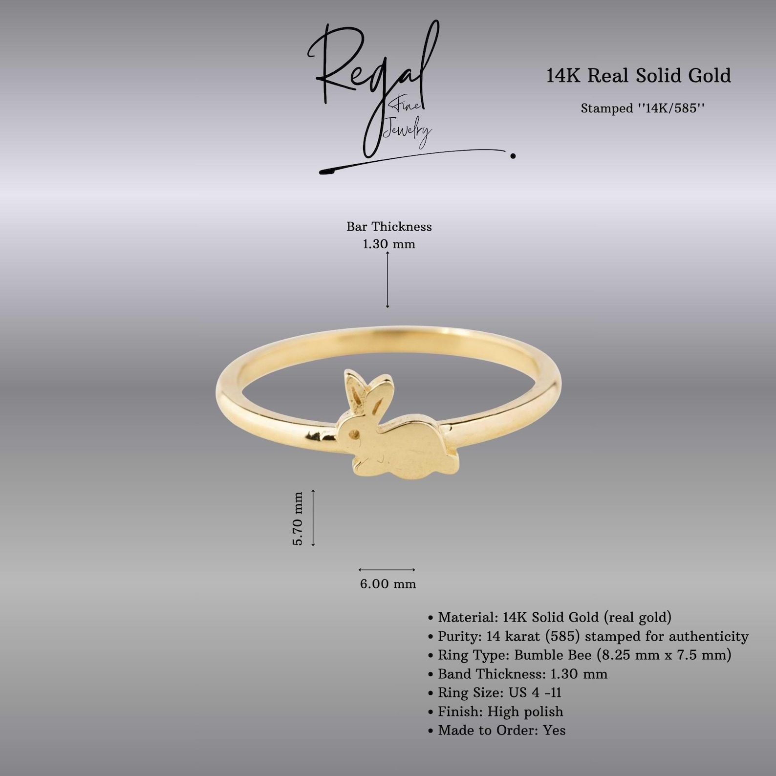 14K Solid Gold Rabbit Ring - Gold Bunny Ring - Cute Rabbit Ring - Lucky ...