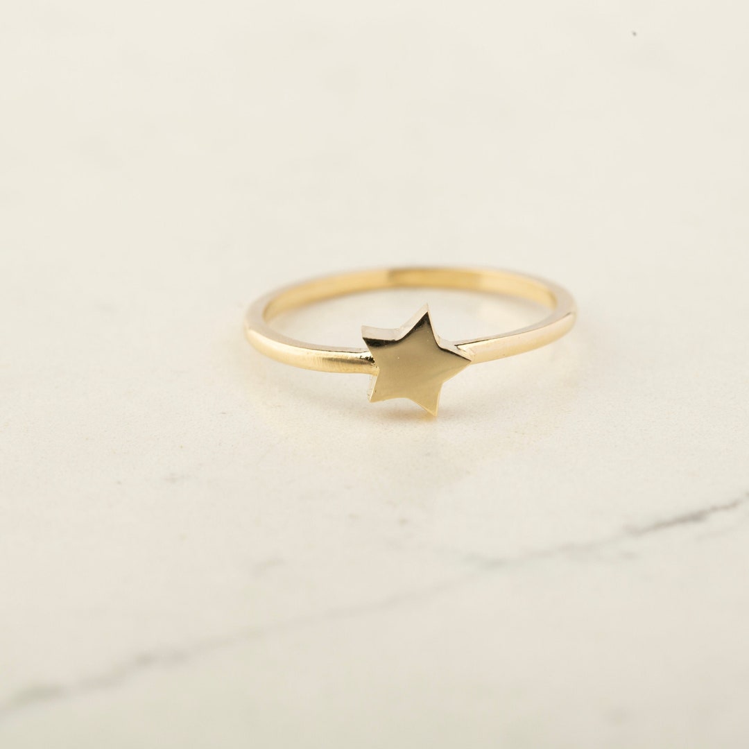 14K Solid Gold Star Ring - 14k Gold Small Astral Star Ring - 14k Gold ...