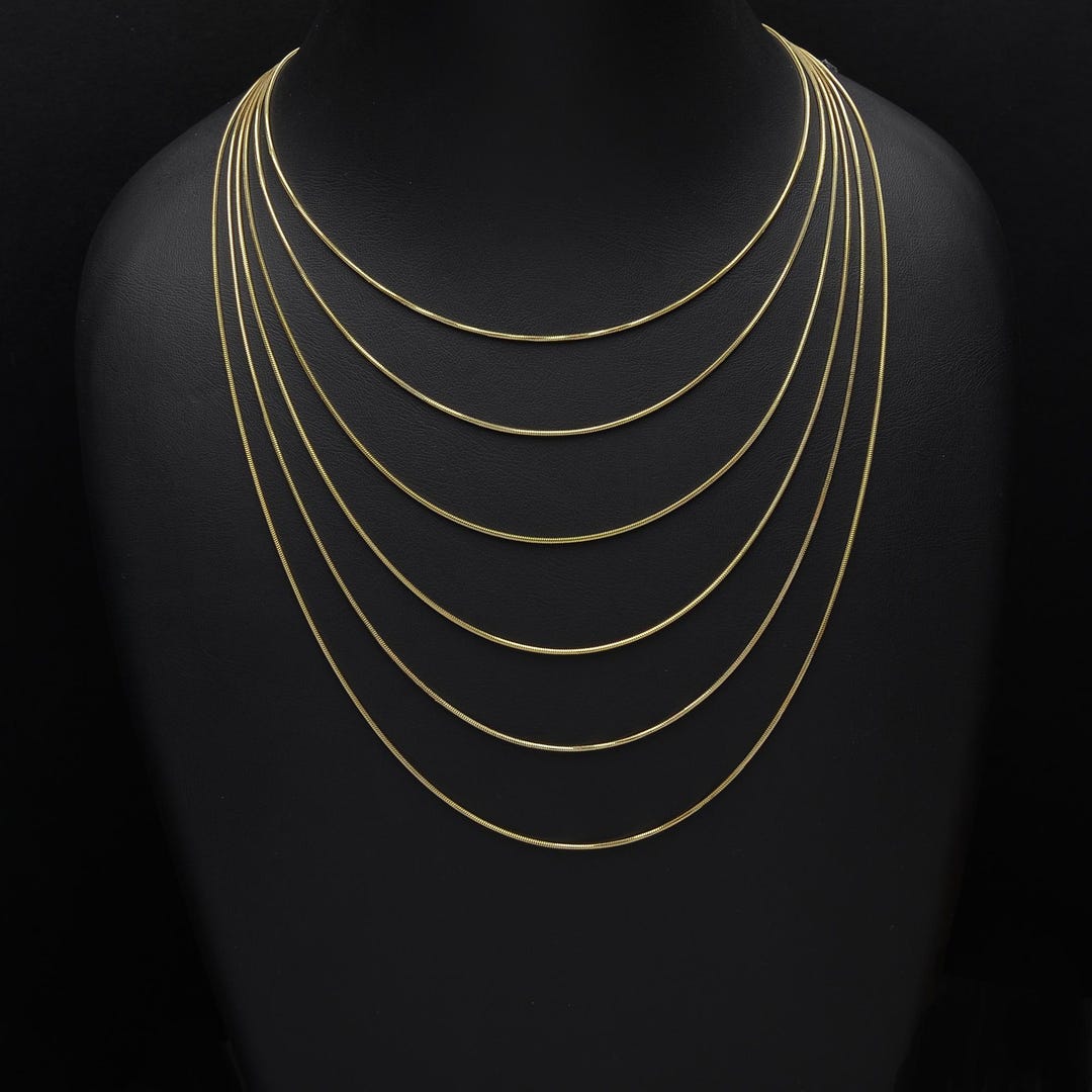 14K Solid Gold Round Snakechain Necklace - Solid Gold 1.25mm Snakechain ...