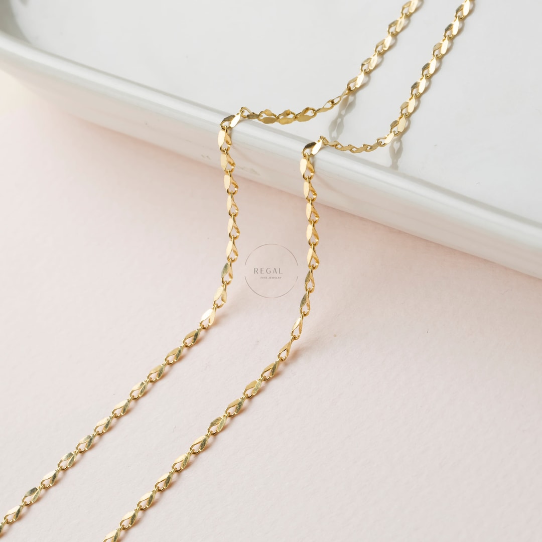 14K Solid Gold Sequin Chain Necklace / Sequin Chain Necklace / Gold ...