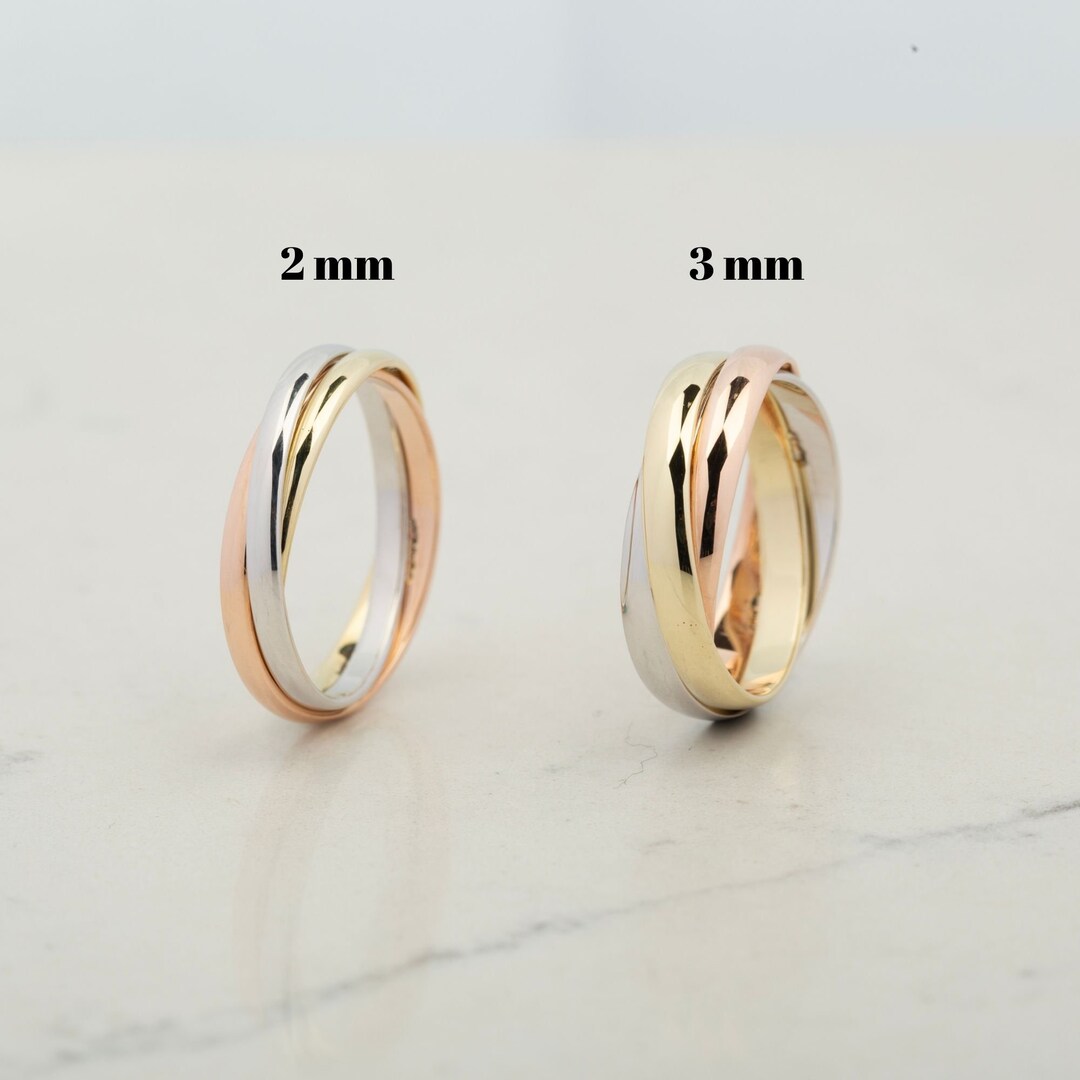 14K Solid Gold Three Color Rolling Ring Gold Rolling Ring Tri Color ...