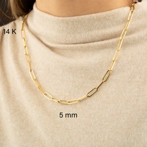 14K Solid Gold Paperclip Chain Necklace, Real Gold, 3 Sizes, Minimalist ...