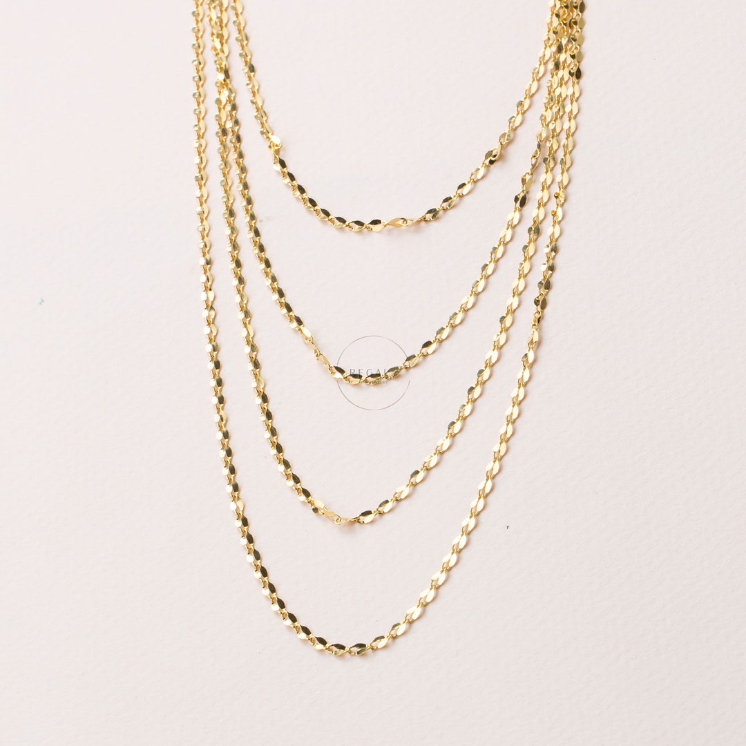 14K Solid Gold Sequin Chain Necklace / Sequin Chain Necklace / - Etsy
