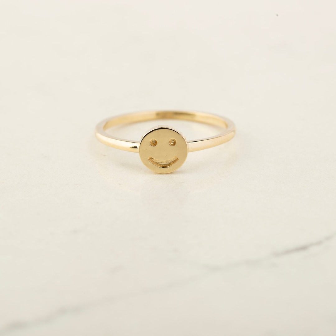14K Solid Gold Smiley Face Ring 14k Gold Emoji Ring 14k Gold Happy Face ...