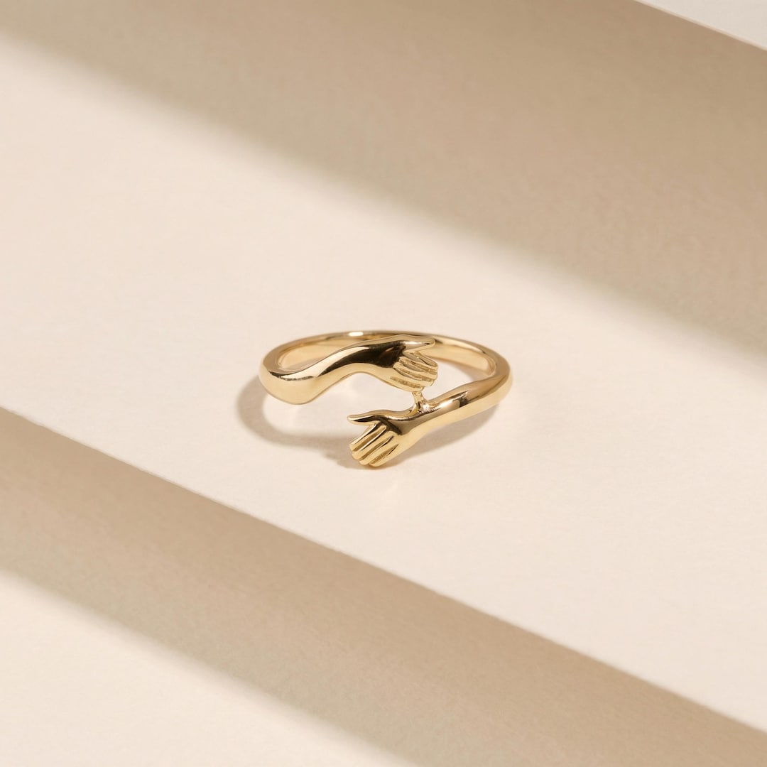 14K Solid Gold Hug Ring: Couple's Love, Friendship Jewelry - Etsy
