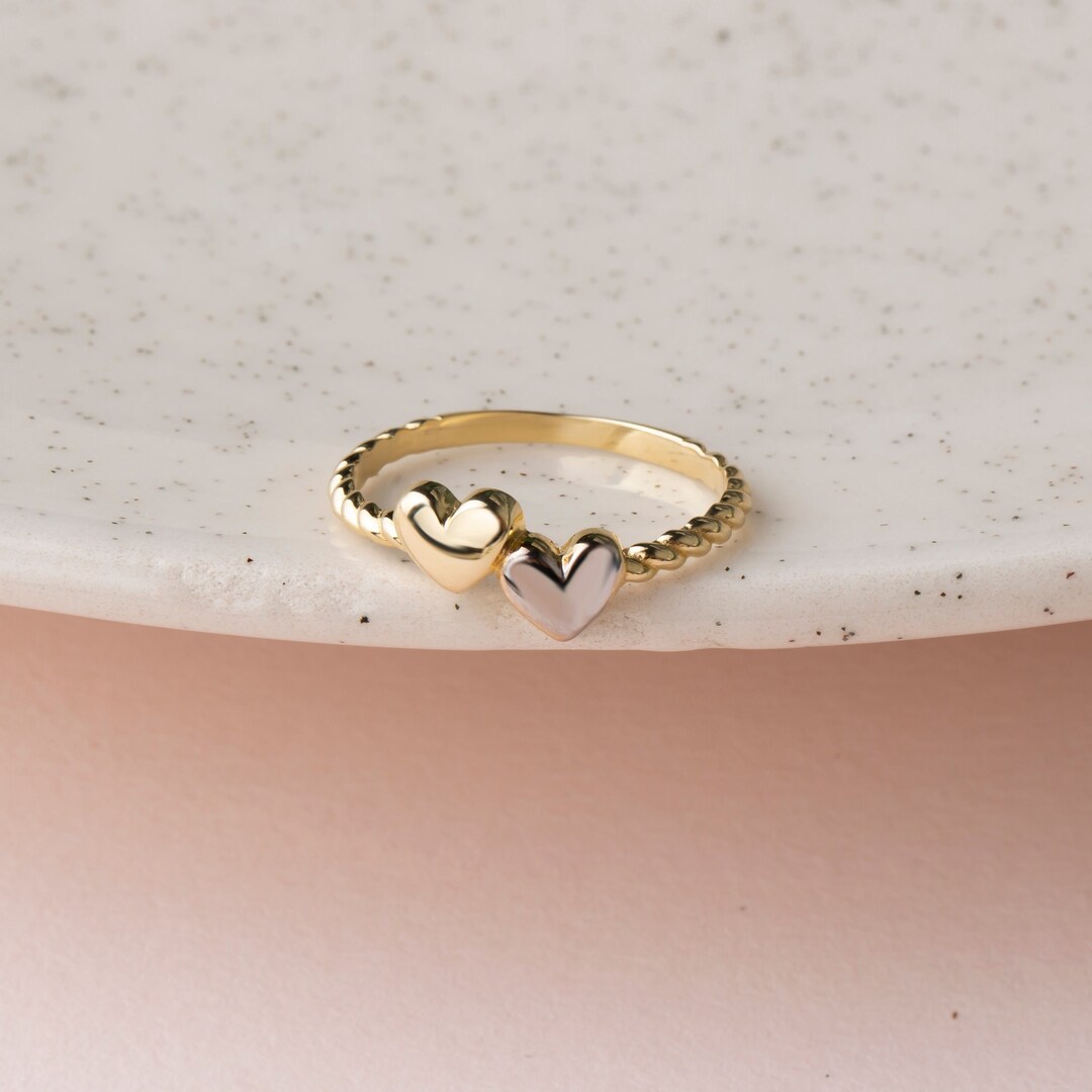 Gold Hearts Ring / Cute Ring / 14k Gold Heart Ring / Love Ring ...