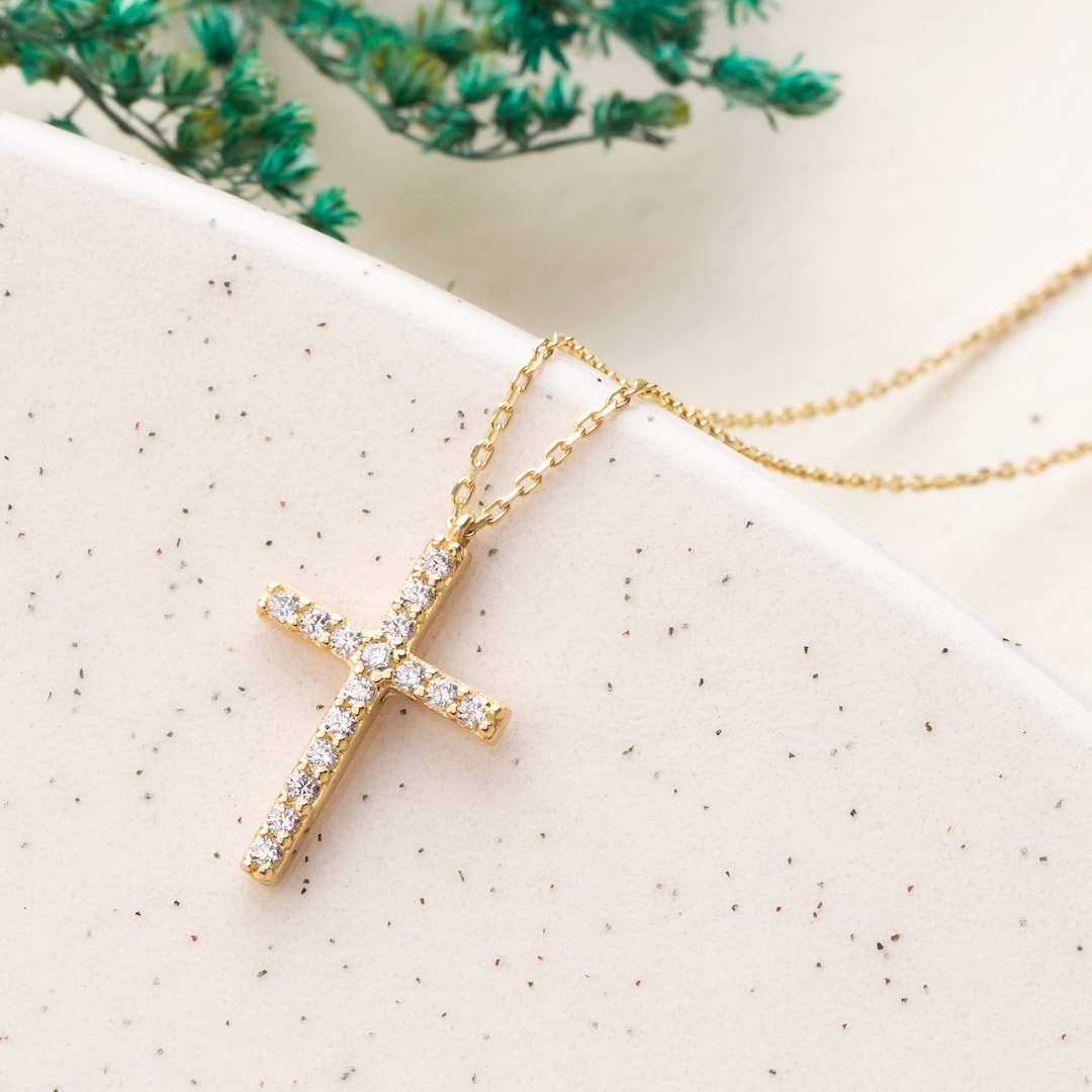 14k Gold Cross Necklace Gold Cross Pendant Necklace 14k Gold Religious ...