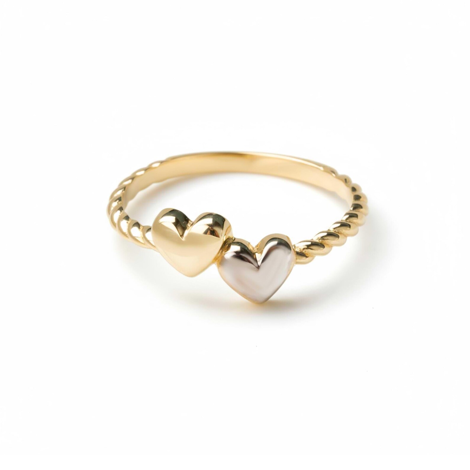 14K Solid Gold Double Hearts Ring: Handmade Love Ring - Etsy