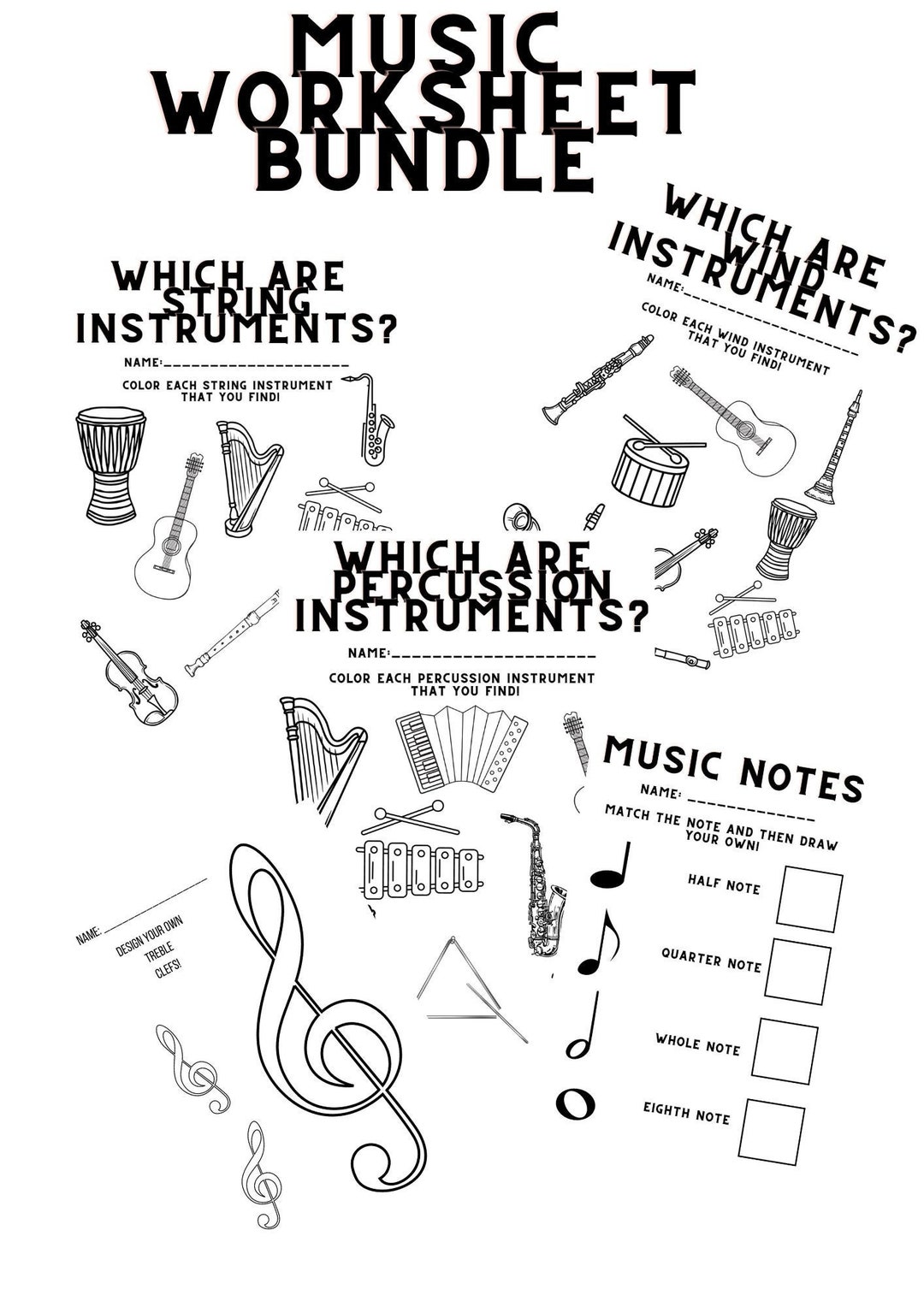Music Worksheet Bundle - Etsy