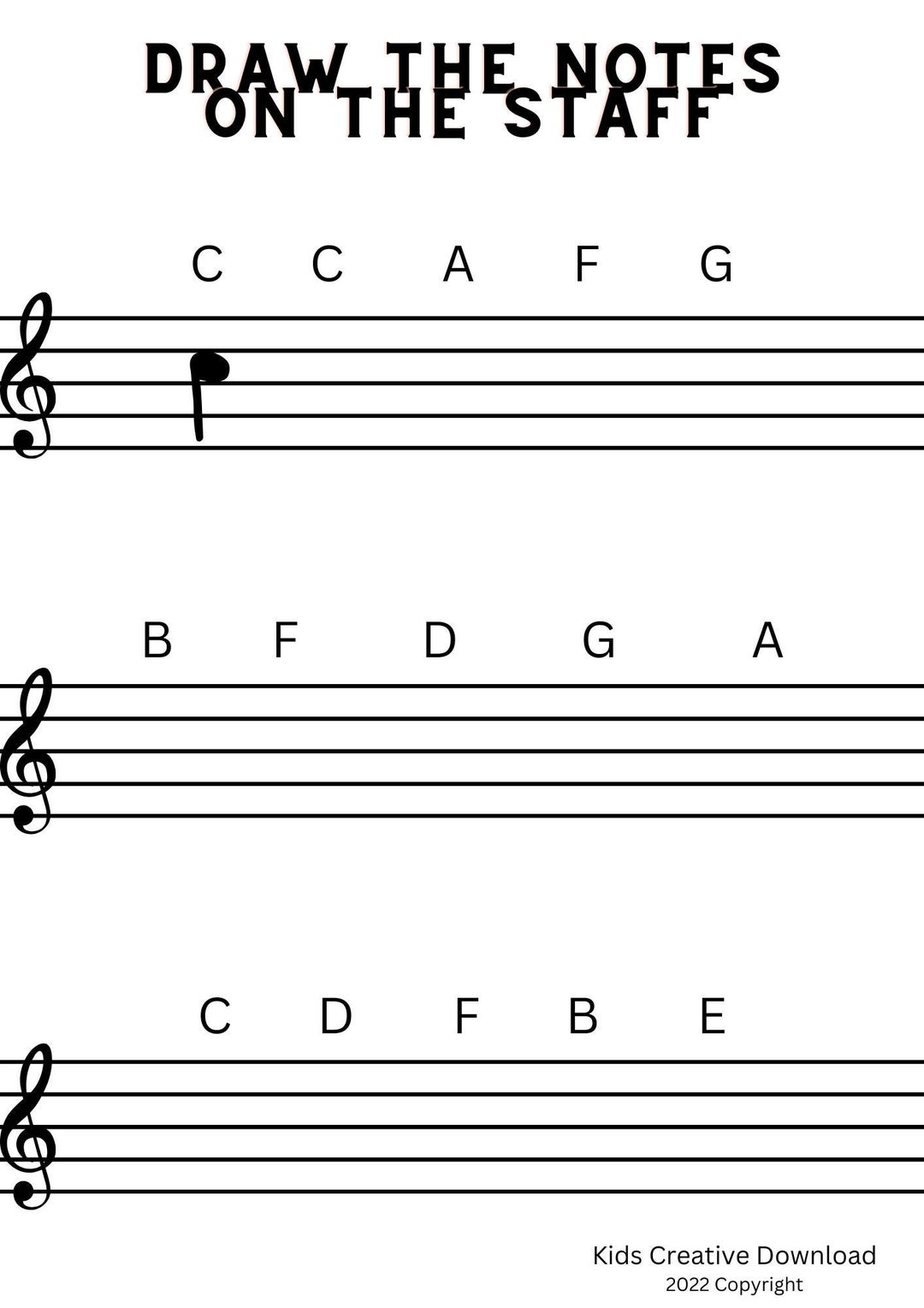 Music Staff Worksheet: Draw the Notes (digital Download) - Etsy