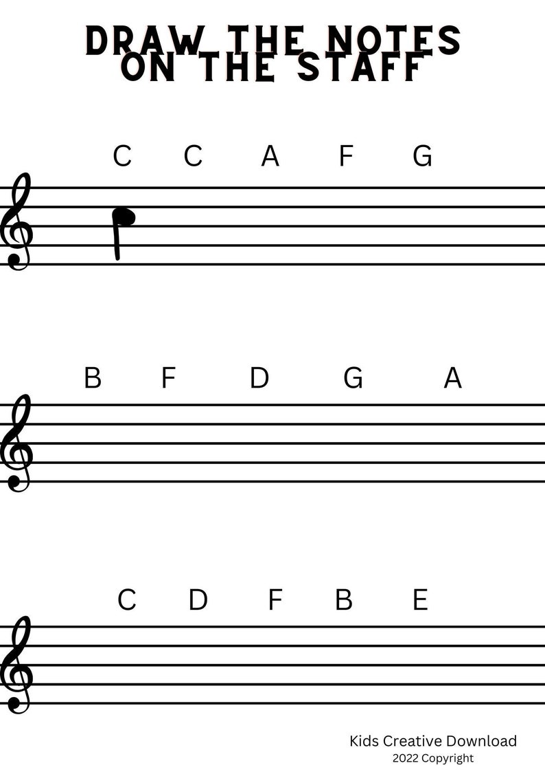 Music Staff Worksheet: Draw the Notes (digital Download) - Etsy