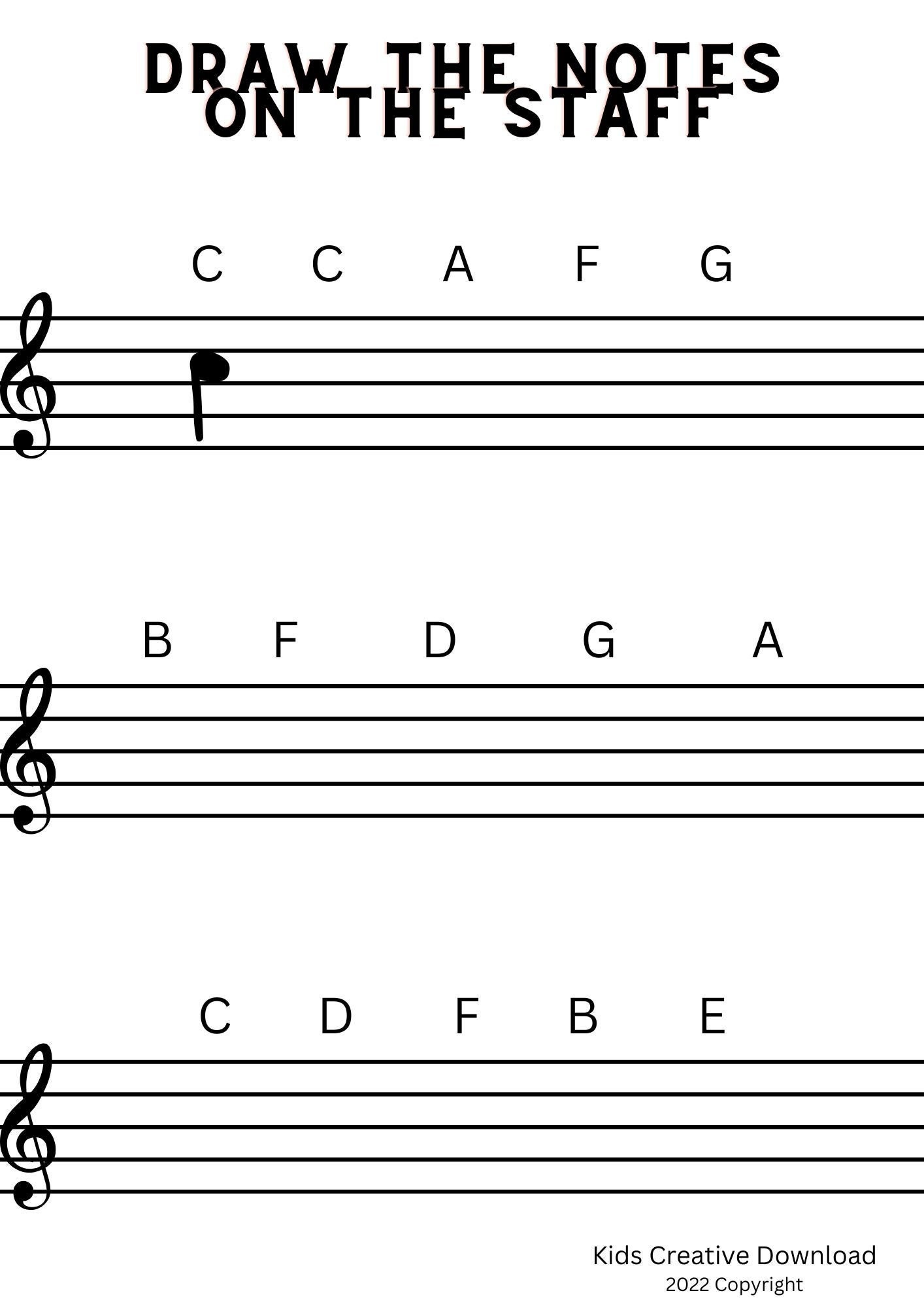 Music Staff Worksheet: Draw the Notes (digital Download) - Etsy