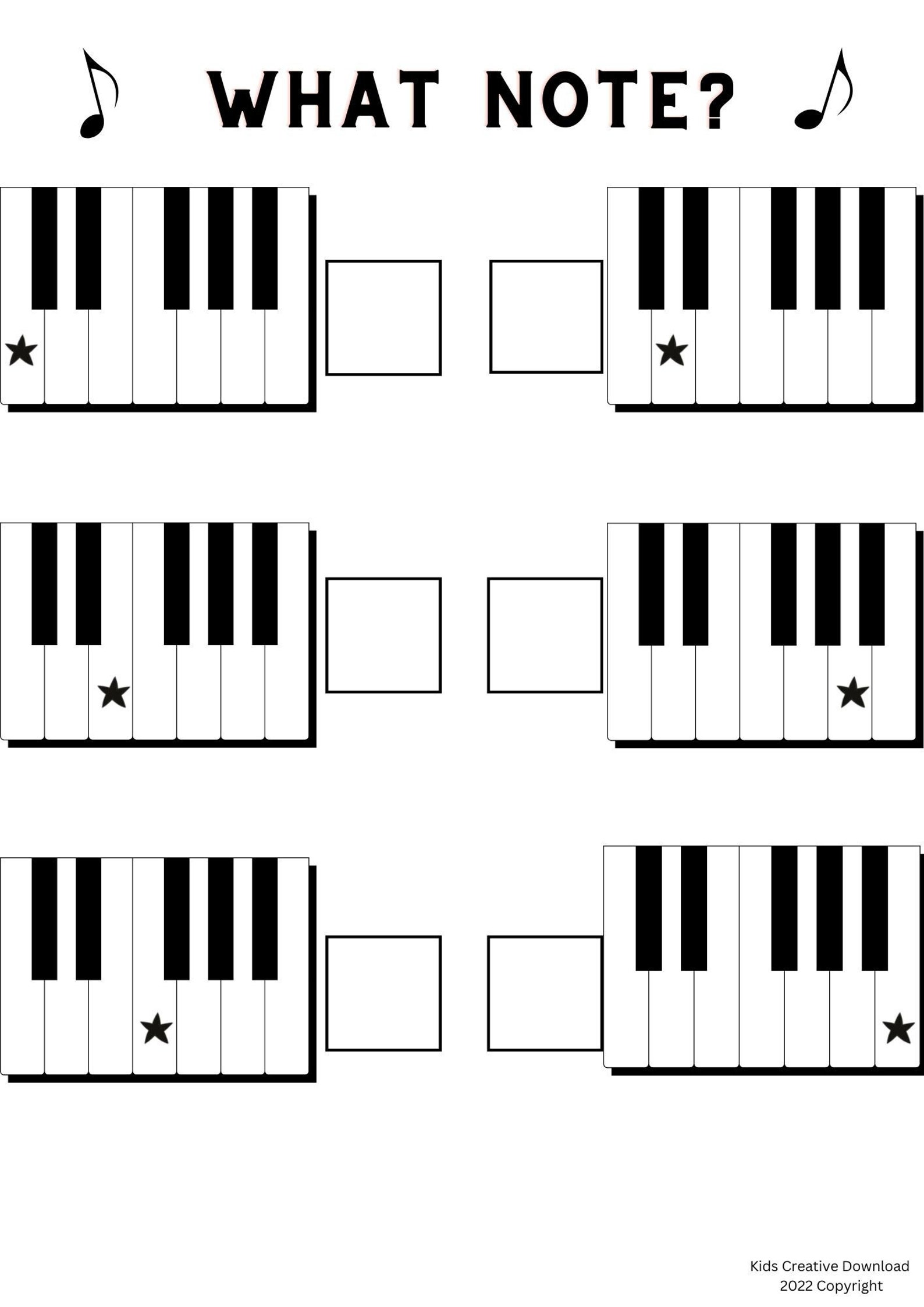 Piano Notes Worksheet: Children's Music Learning (digital Download) - Etsy